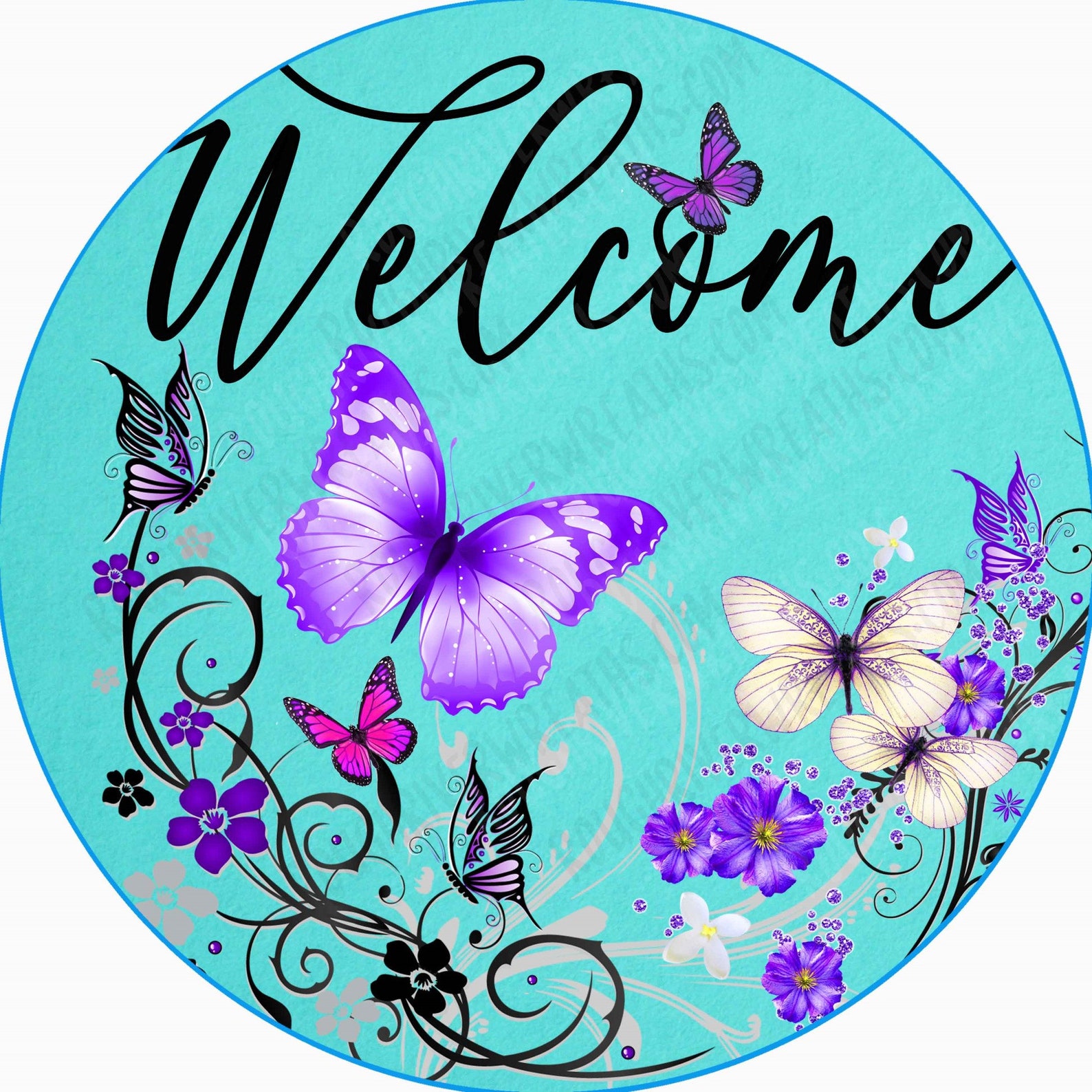 Butterfly Welcome Wreath Sign, Colorful Butterfly Wreath Sign, Welcome ...