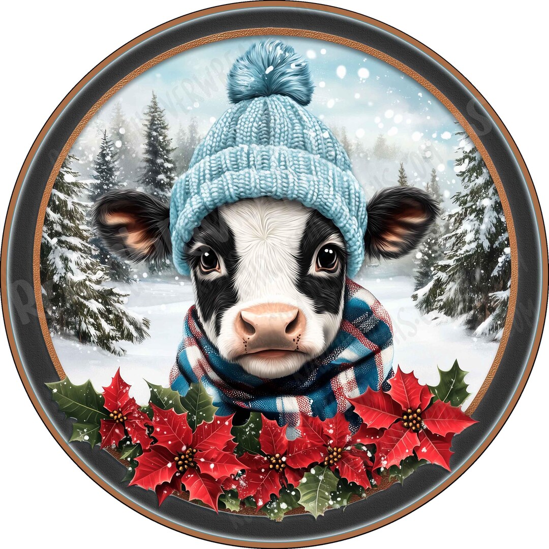 Winter Cow Wreath Sign, Holstein Cow Sign, Farmhouse Sign, Christmas ...