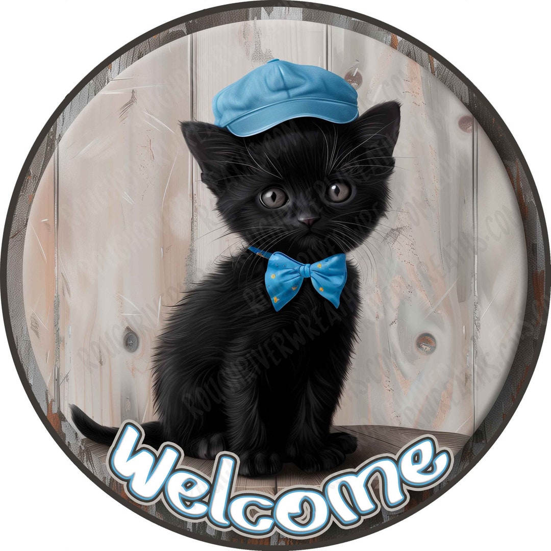 Kitten Welcome Wreath Sign, Black Cat Wreath Sign, Cute Kitten Wreath ...