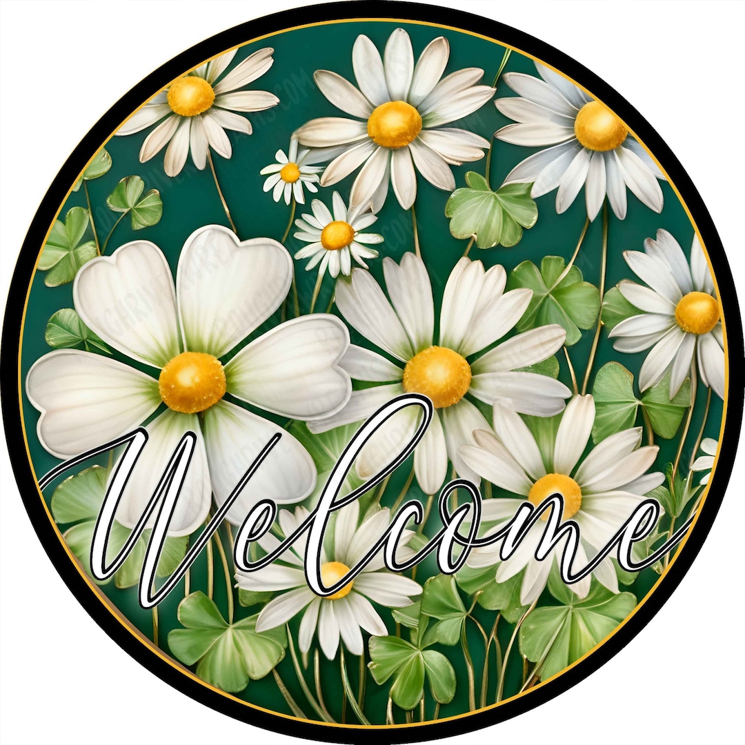 Daisy Wreath Sign, Clover Wreath Sign, Green Wreath Sign, Metal Wreath ...