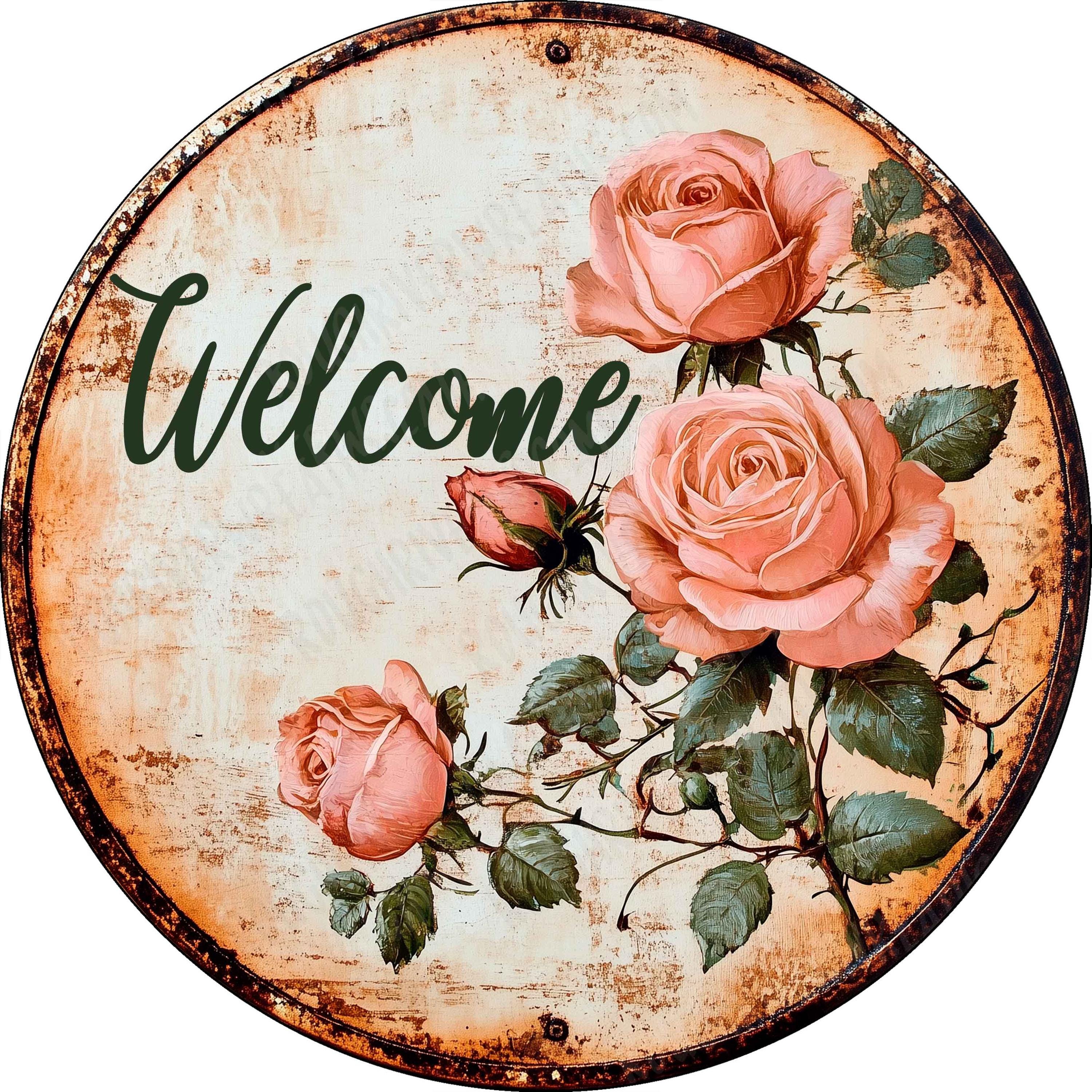 Pink Rose Wreath Sign, Valentine Sign, Rose Wreath Sign, Aluminum Sign ...