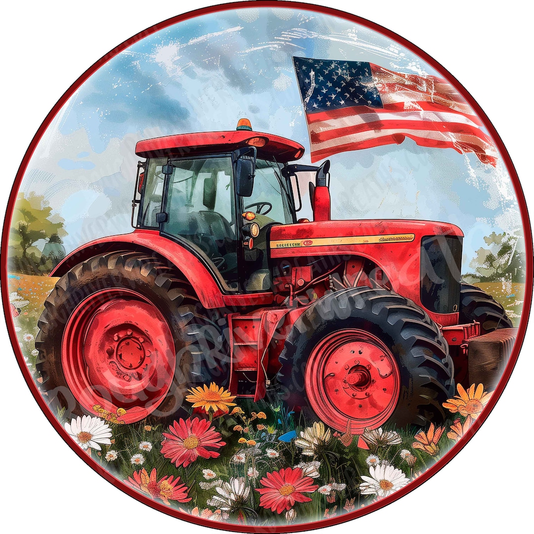 Patriotic Tractor Wreath Sign, Sign With Flag, America Sign, Patriotic ...