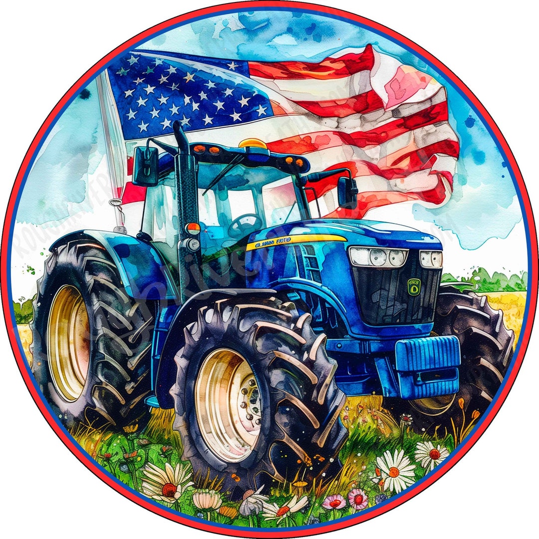 Patriotic Tractor Wreath Sign, Sign With Flag, America Sign, Patriotic ...