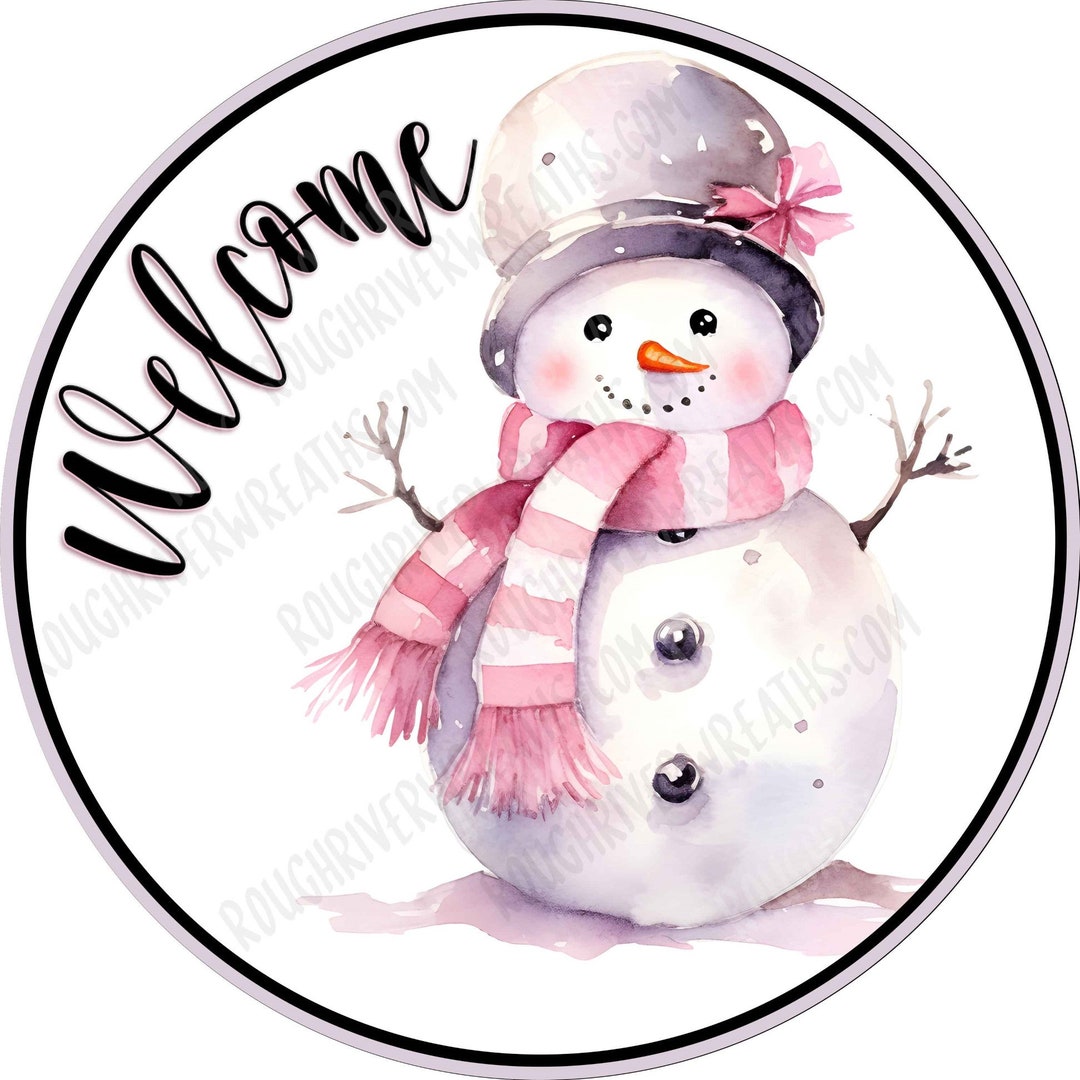 Snowman Welcome Wreath Sign Pink Snowman Christmas Snowman - Etsy