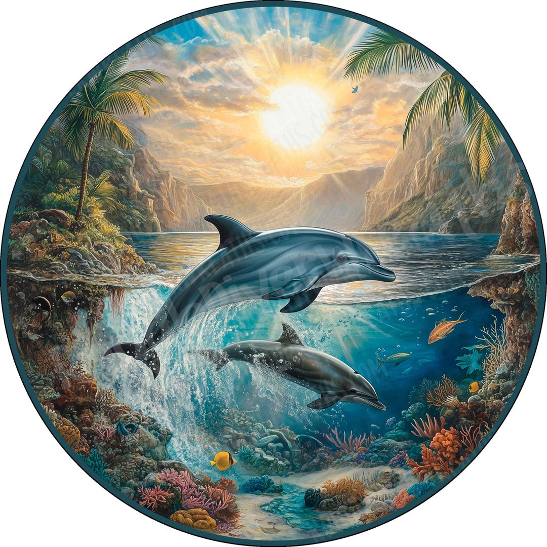 Dolphin Wreath Sign, Dolphin Sign, Colorful Dolphin Wreath Sign ...