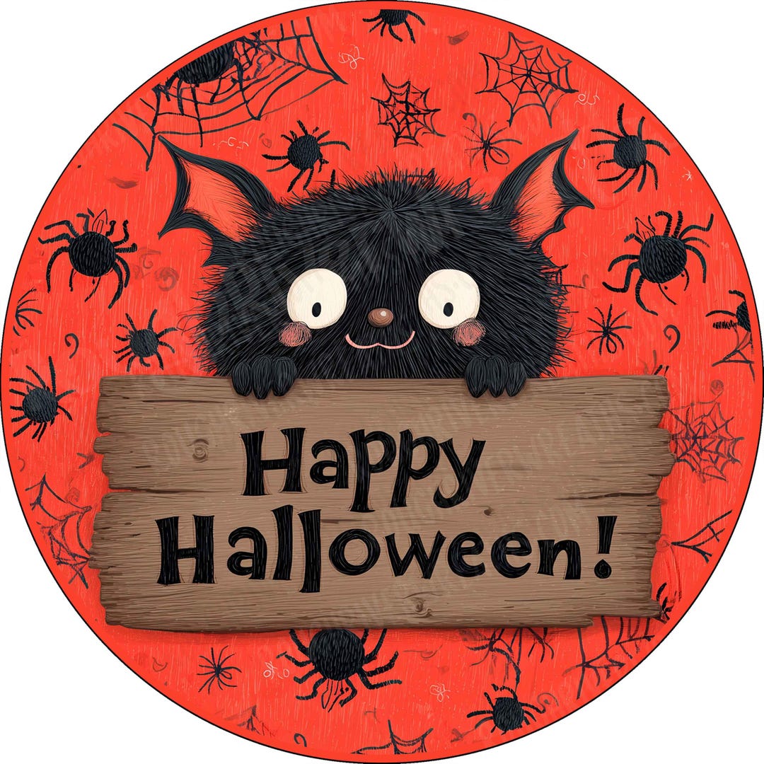 Cute Black Bat Peeking Over Sign Wreath Sign, Happy Halloween Wreath ...