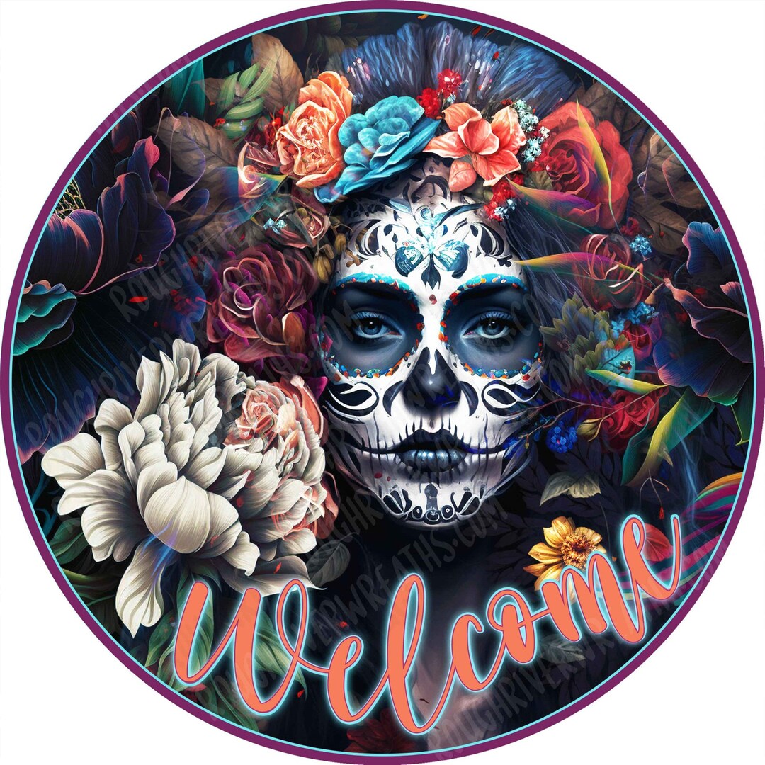 Halloween Wreath Sign Sugar Skull Sign Skeleton Wreath Sign - Etsy