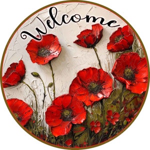 Poppy Welcome Wreath Sign, Colorful Welcome Wreath Sign, Aluminum ...