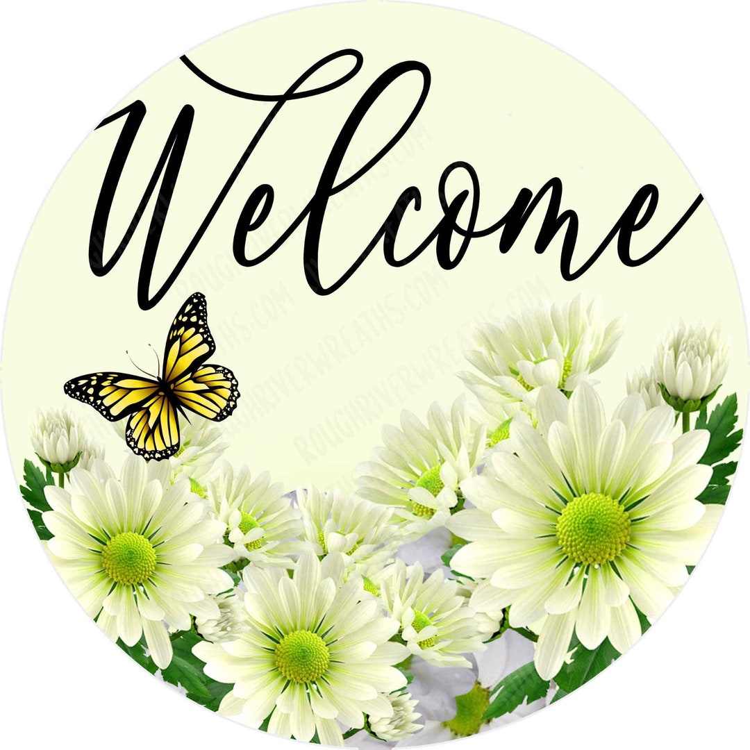 Welcome Wreath Sign, Daisy Welcome Sign, Elegant Welcome Wreath Sign ...