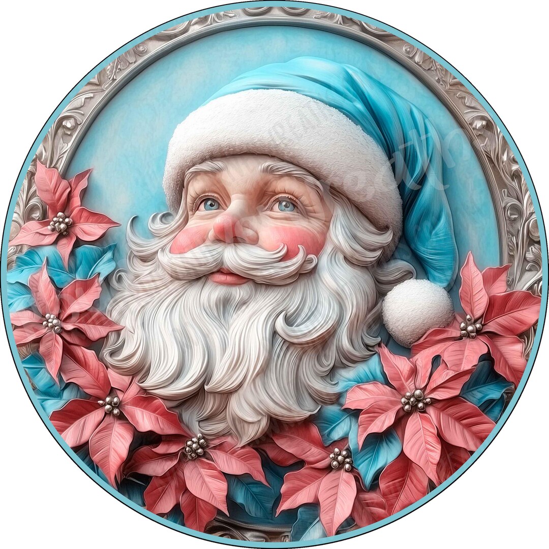 Santa Wreath Sign, Santa Face Sign, Blue Santa Sign, Aluminum Sign for ...