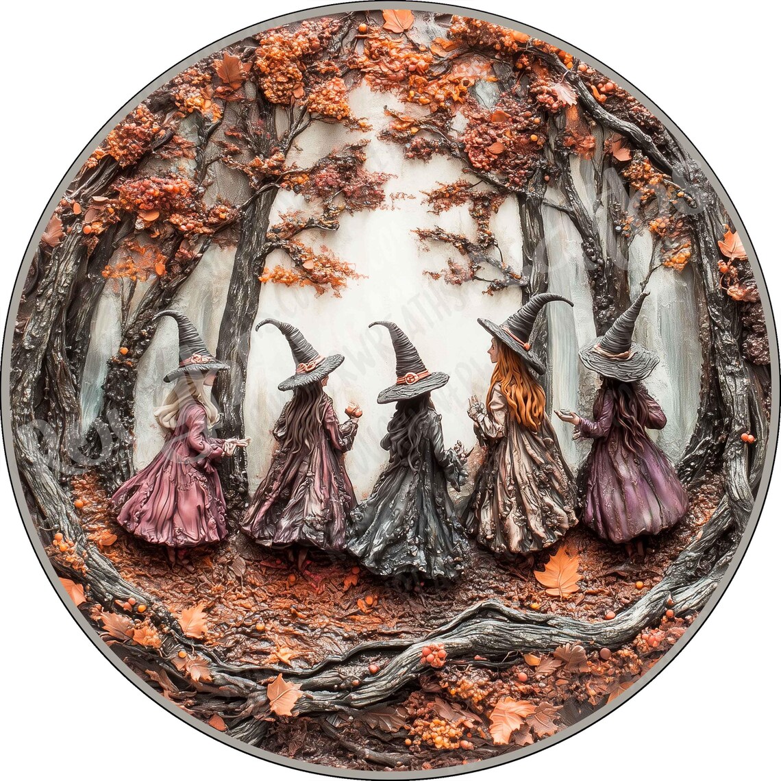 Halloween Witches in the Woods Aluminum Wreath Sign, Flat - Lightweight ...