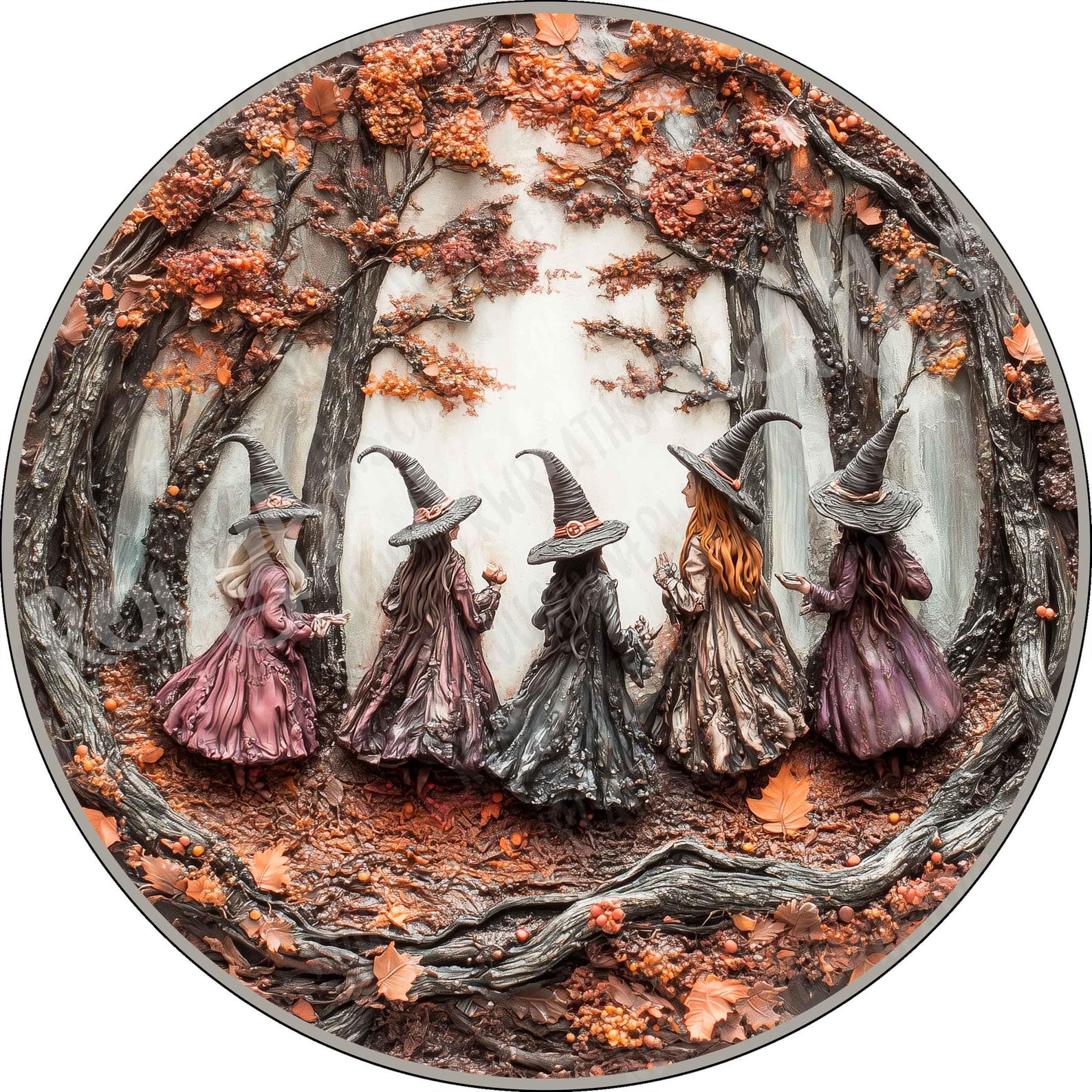 Halloween Witches in the Woods Aluminum Wreath Sign, Flat - Lightweight ...
