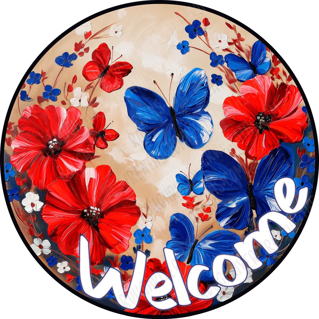 Patriotic Floral Welcome Wreath Sign, Colorful Welcome Wreath Sign ...