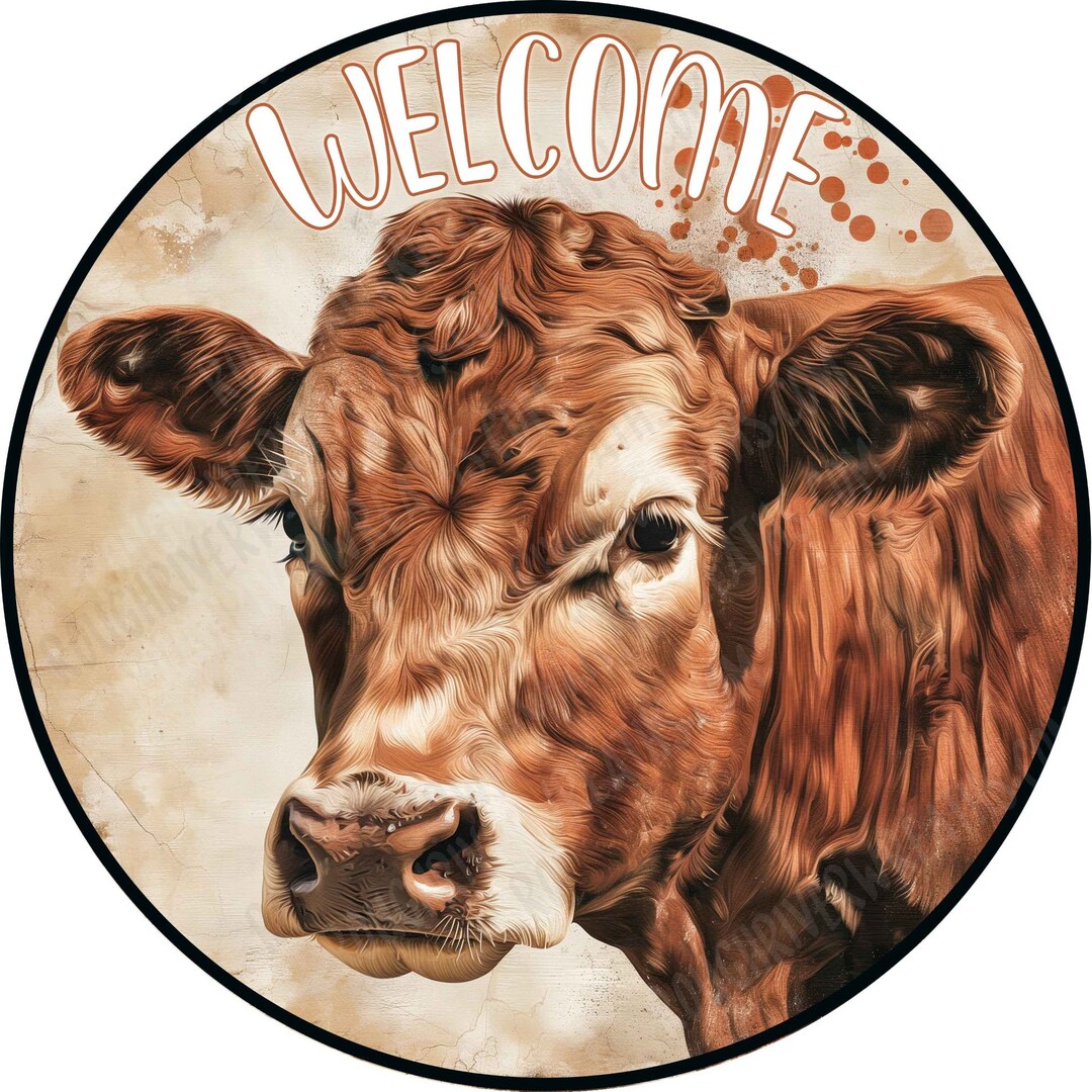 Cow Wreath Sign, Brown Cow Sign, Farmhouse Sign, Cow Decor, Cow Print ...