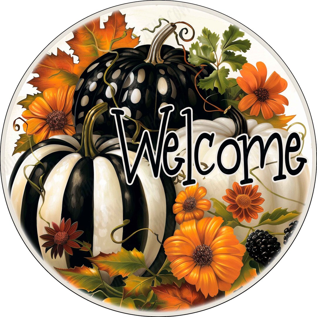 Black and White Stripe Pumpkin Wreath Sign, Fall Sign, Pumpkin Wreath ...