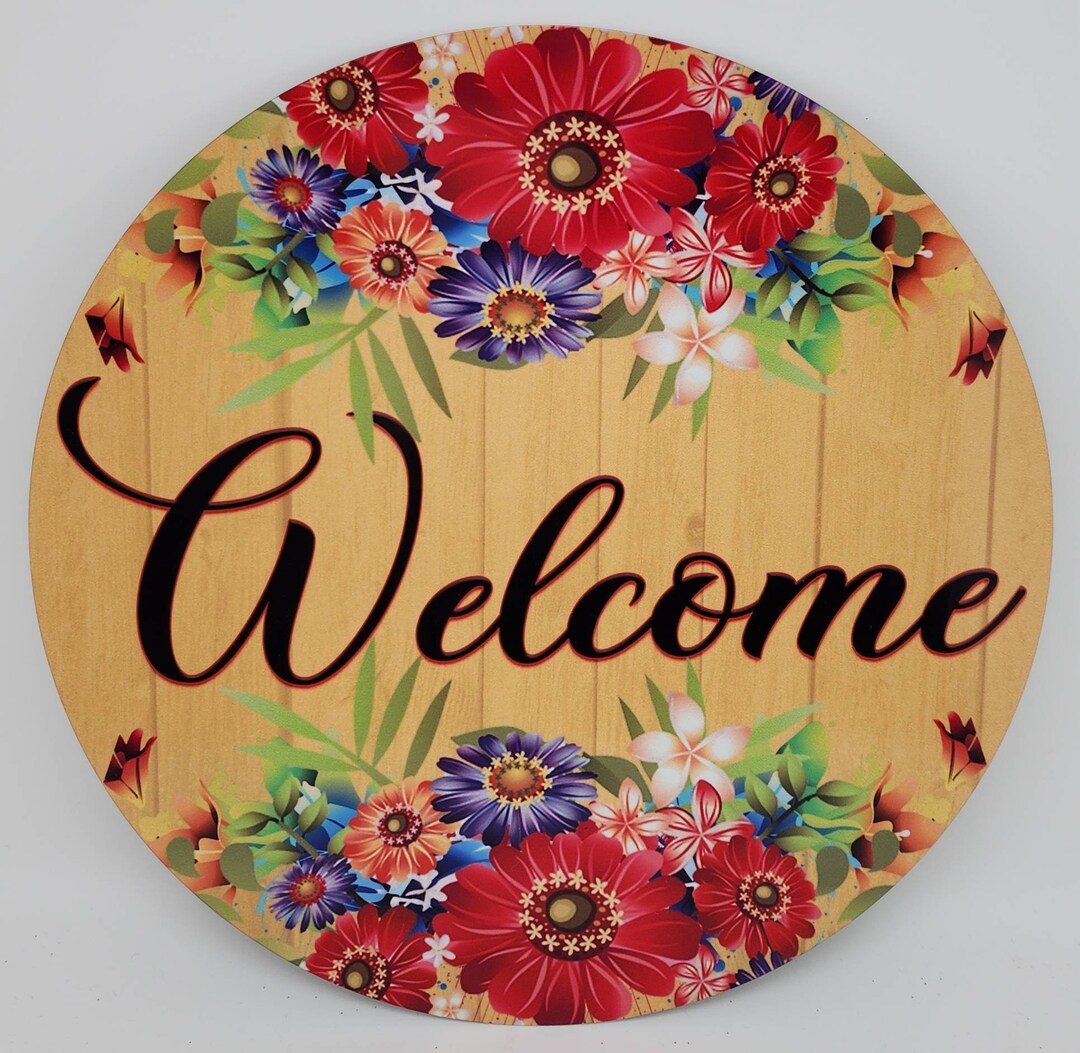 Floral Welcome Wreath Sign, Colorful Welcome Wreath Sign, Aluminum ...