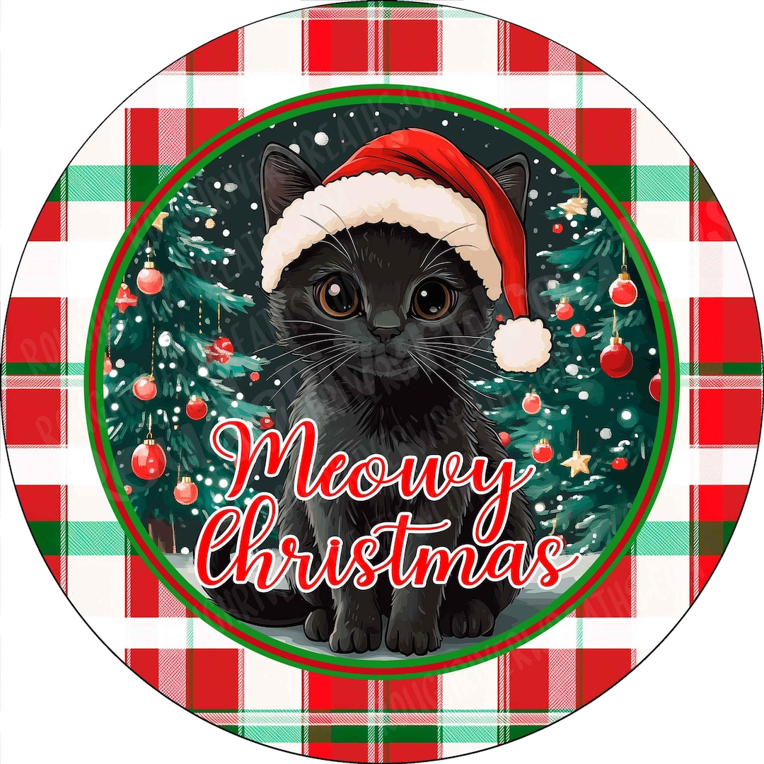 Cute Kitten Meowy Christmas Sign, Cat Wreath Sign, Winter Sign ...