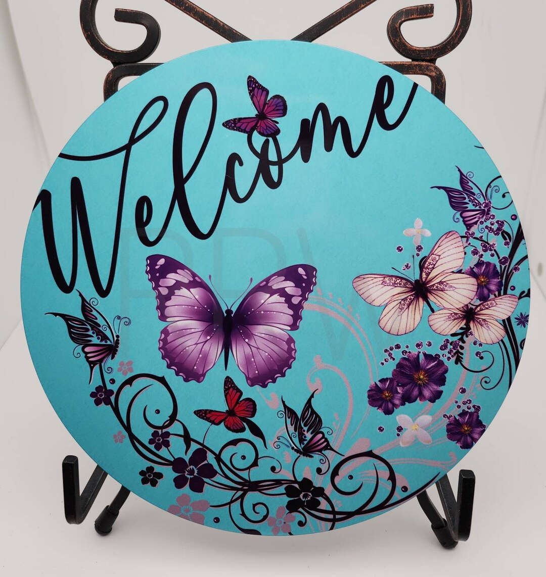 Butterfly Welcome Wreath Sign Colorful Butterfly Wreath Sign - Etsy