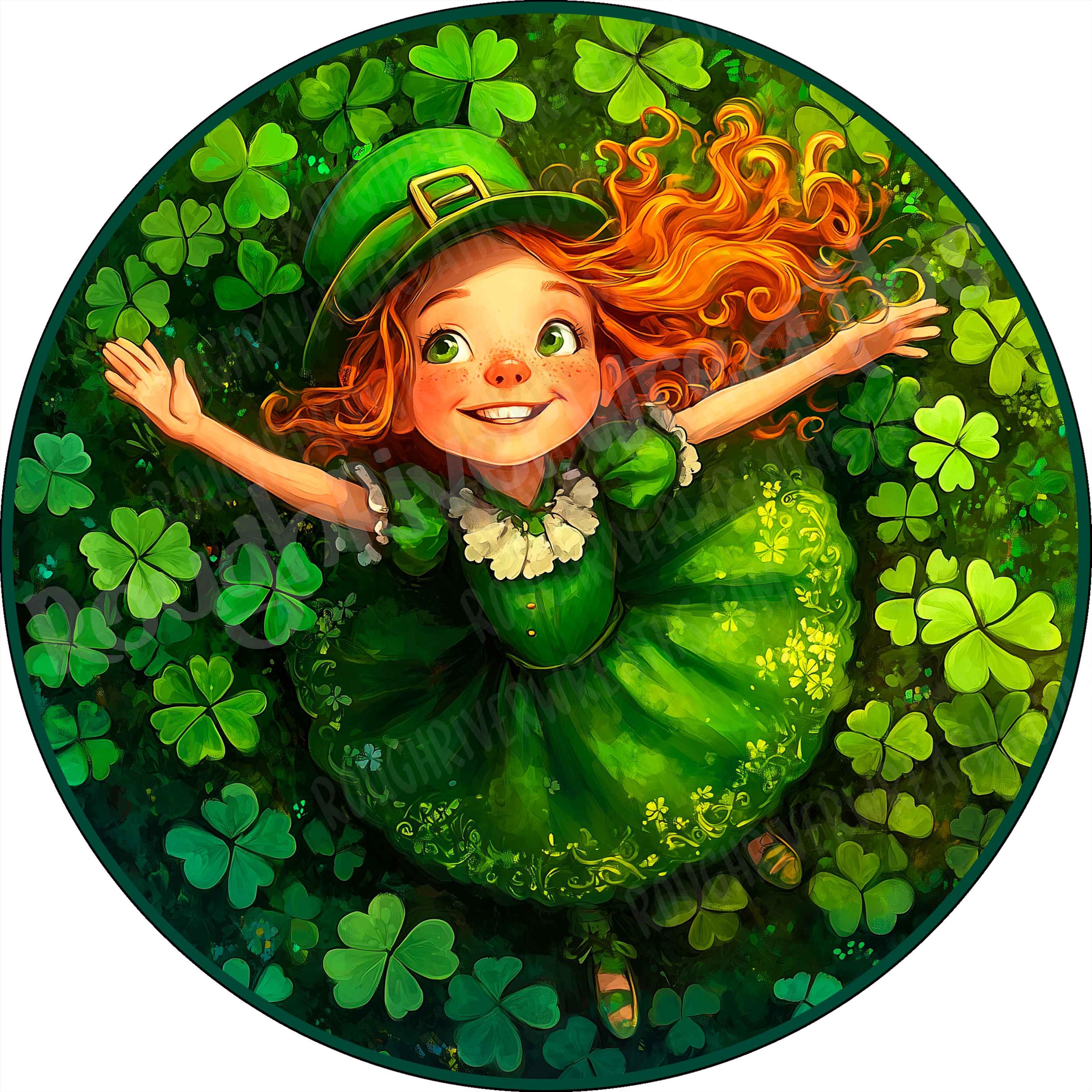 Cute Leprechaun Girl Surrounded by Clovers Wreath Sign, St. Patrick's ...