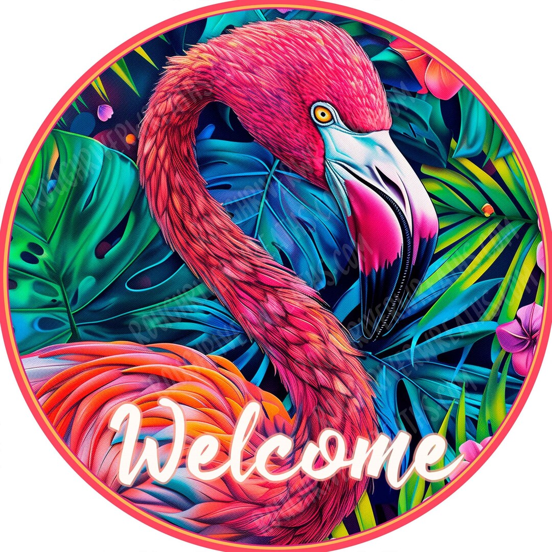 Flamingo Wreath Sign, Flamingo Sign, Colorful Flamingo Wreath Sign ...