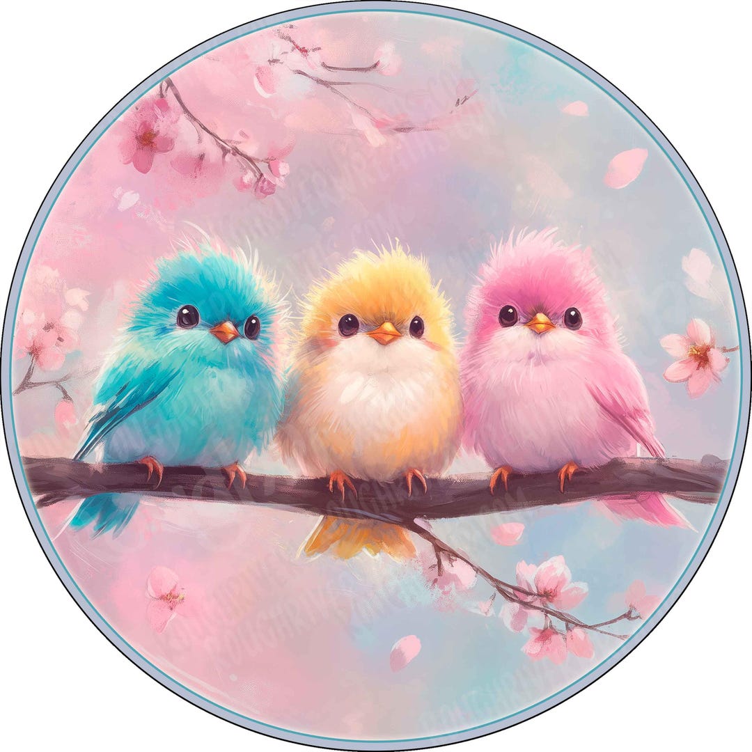 Three Cute Birds on a Branch Wreath Sign, Pastel Birds Accent Sign ...