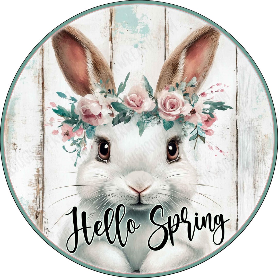 Rabbit Wearing Flower Crown Wreath Sign, White Rabbit Sign, Easter Sign ...
