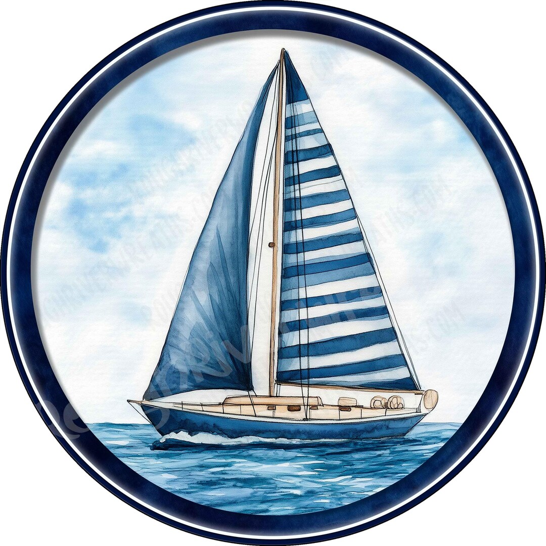 Sailboat Sign for Wreath, Coastal Welcome Wreath Sign, Navy Blue ...