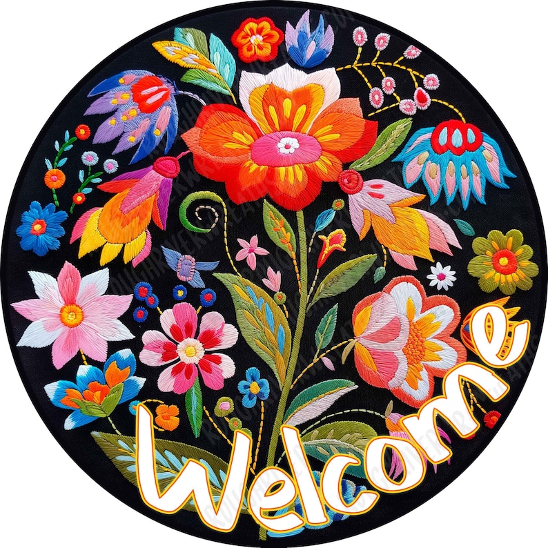 Floral Welcome Wreath Sign, Colorful Welcome Wreath Sign, Aluminum ...