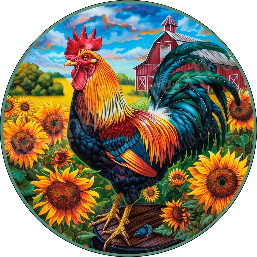 Beautiful Rooster With Sunflowers Wreath Sign, Rooster Wreath Sign ...
