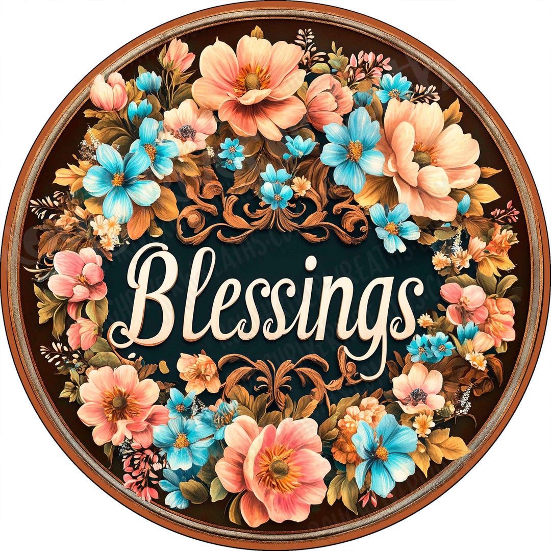 Blessings Wreath Sign, Floral Blessings Wreath Sign, Colorful Welcome ...