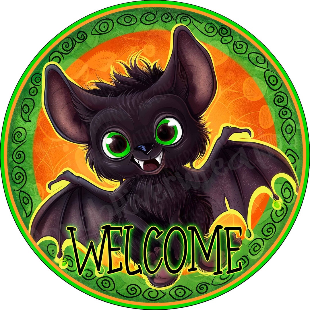 Cute Furry Bat Wreath Sign, Halloween Wreath Sign, Bat Sign, Aluminum ...