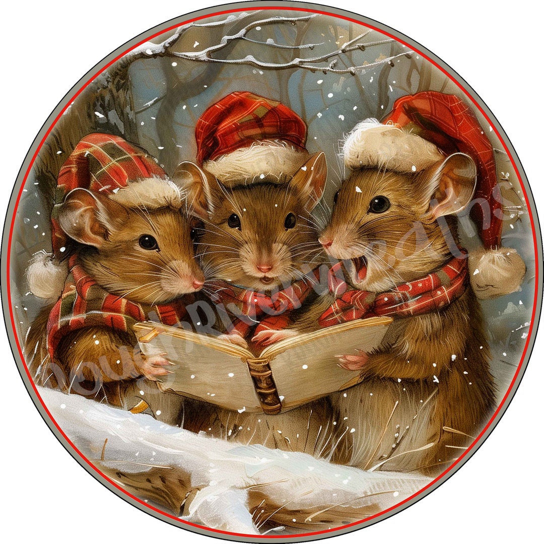 Cute Mice Wreath Sign, Christmas Caroling Sign, Farmhouse Sign, Mice ...