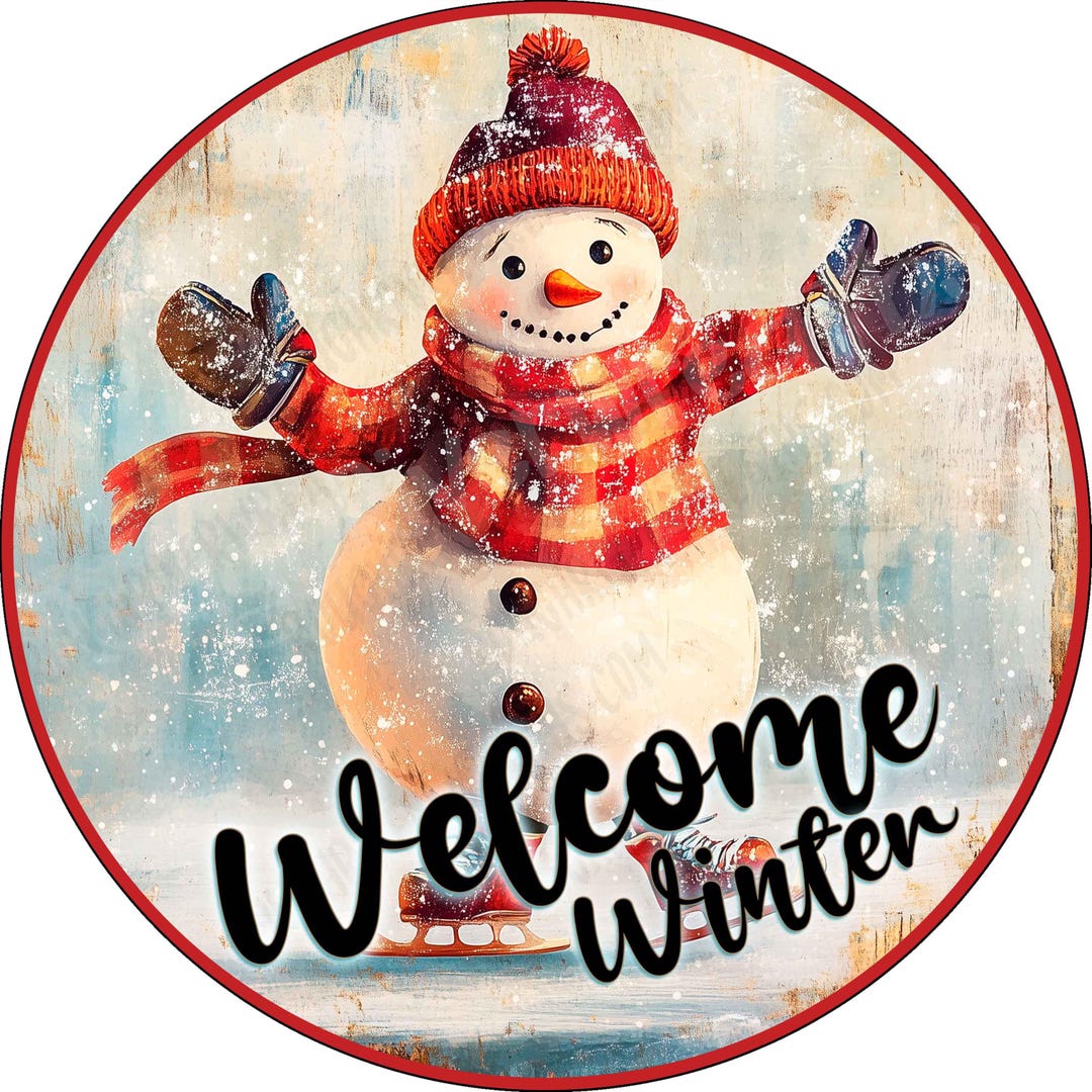 Ice Skating Snowman Wreath Sign, Snowman, Christmas Snowman Wreath Sign ...