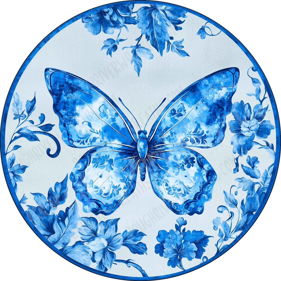 Blue Color Butterfly Wreath Sign, Welcome Wreath Sign, Flower Wreath ...