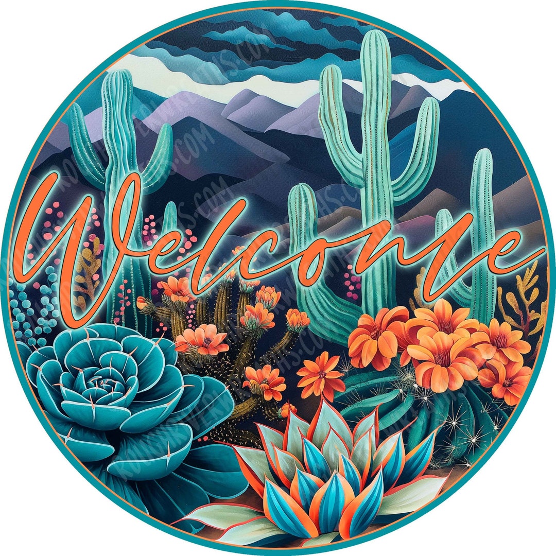 Southwest Wreath Sign, Desert Welcome, Cactus Wreath Sign, Welcome ...