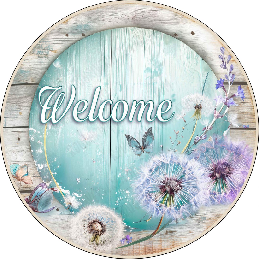 Dandelion and Butterfly Wreath Sign, Dandelion Welcome Wreath Sign ...