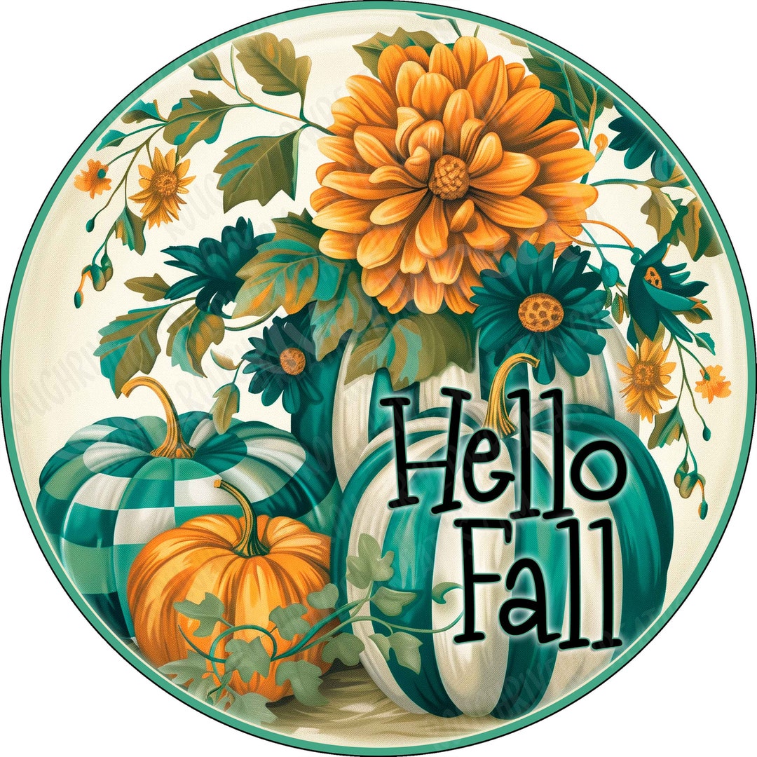 Teal and White Stripe Pumpkin Wreath Sign, Fall Sign, Pumpkin Wreath ...