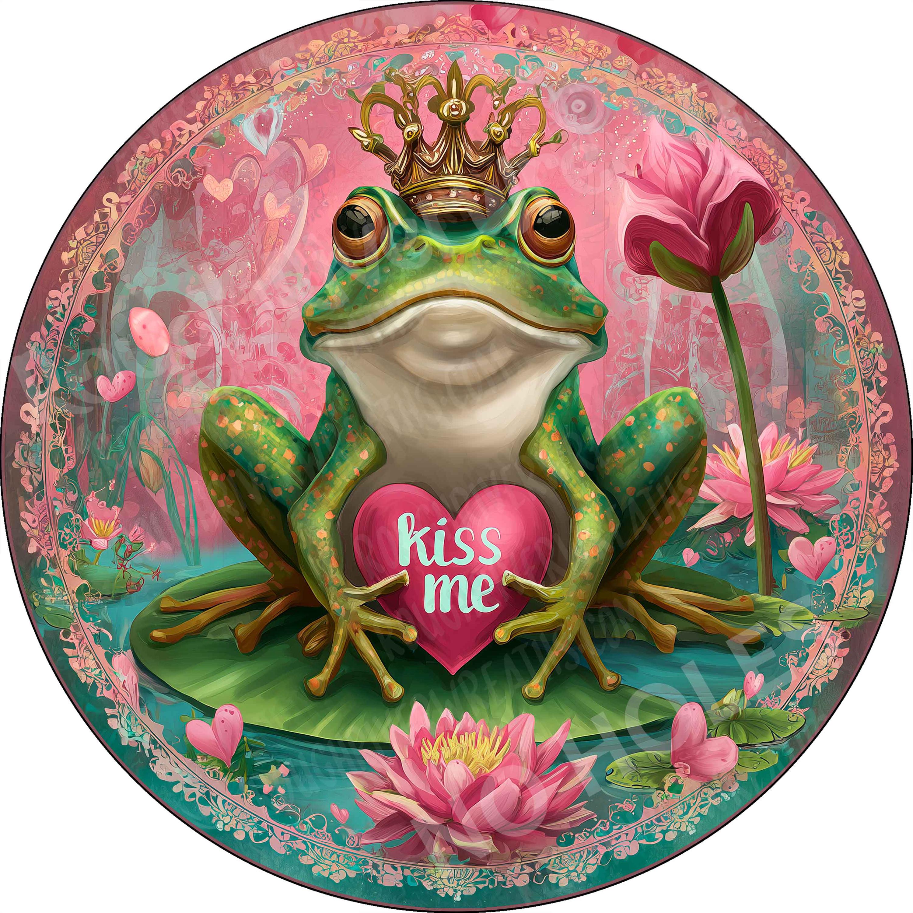 Valentine Frog Aluminum Wreath Sign, Kiss Me Frog, Valentine's Day ...