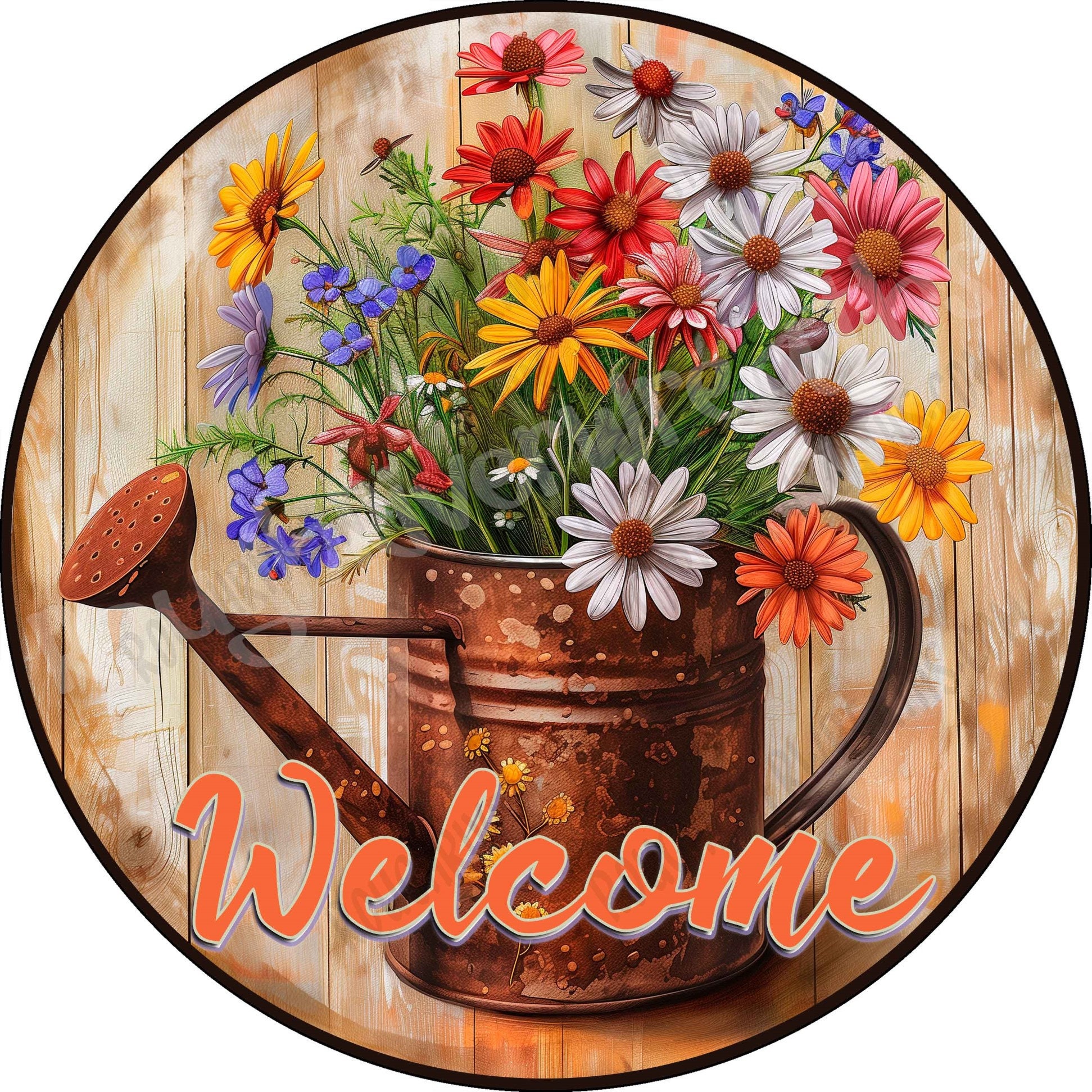 Flower Wreath Sign, Floral Bouquet Wreath Sign, Rustic Country Wreath ...