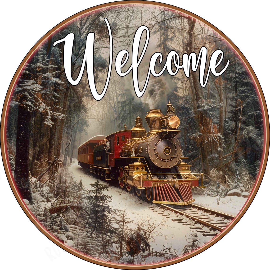 Christmas Wreath Sign, Old Fashion Steam Locomotive Wreath Sign ...