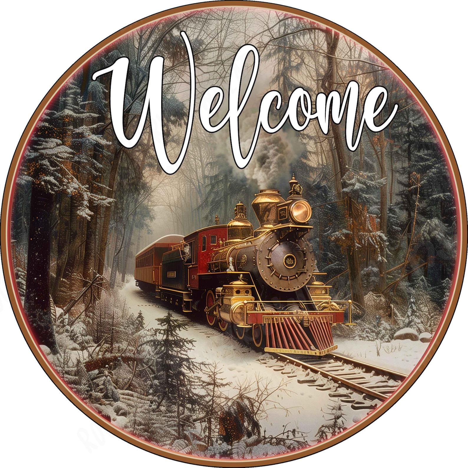 Christmas Wreath Sign, Old Fashion Steam Locomotive Wreath Sign ...