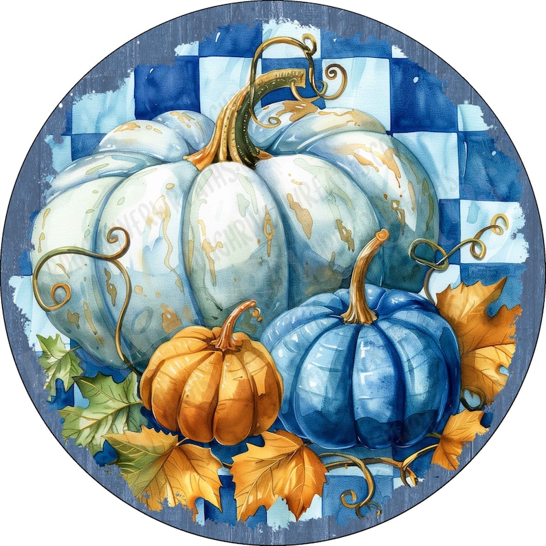 Fall Blue Pumpkin Aluminum Sign, Flat-lightweight-no Holes-wreath ...
