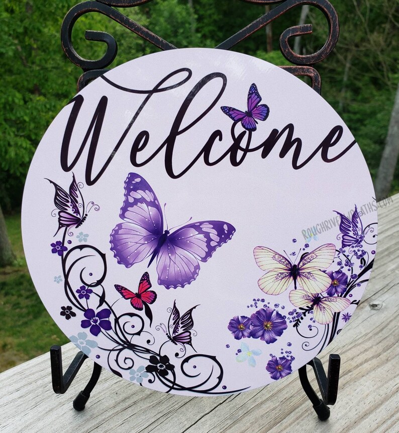 Welcome Butterfly Wreath Sign Welcome Wreath Sign Metal - Etsy