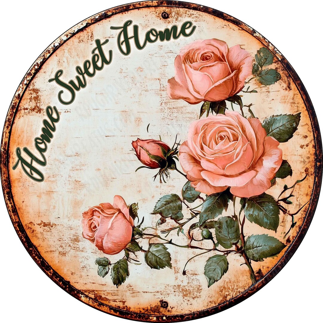 Pink Rose Wreath Sign, Valentine Sign, Rose Wreath Sign, Aluminum Sign ...