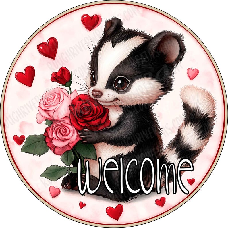 Adorable Baby Skunk With Roses Valentine's Wreath Sign, Heart Sign ...