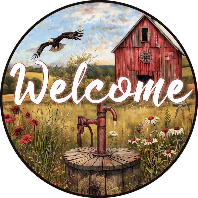 Country Barn Wreath Sign, Eagle Soaring Sign, Barn Wreath Sign, Rustic ...