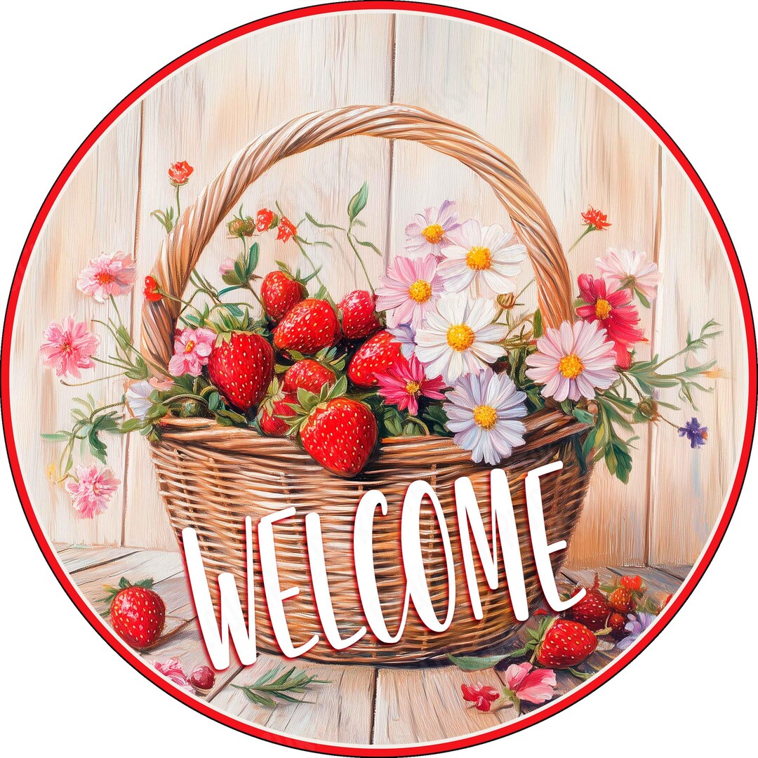 Strawberry Basket Wreath Sign, Strawberry Sign, Welcome Wreath Sign ...