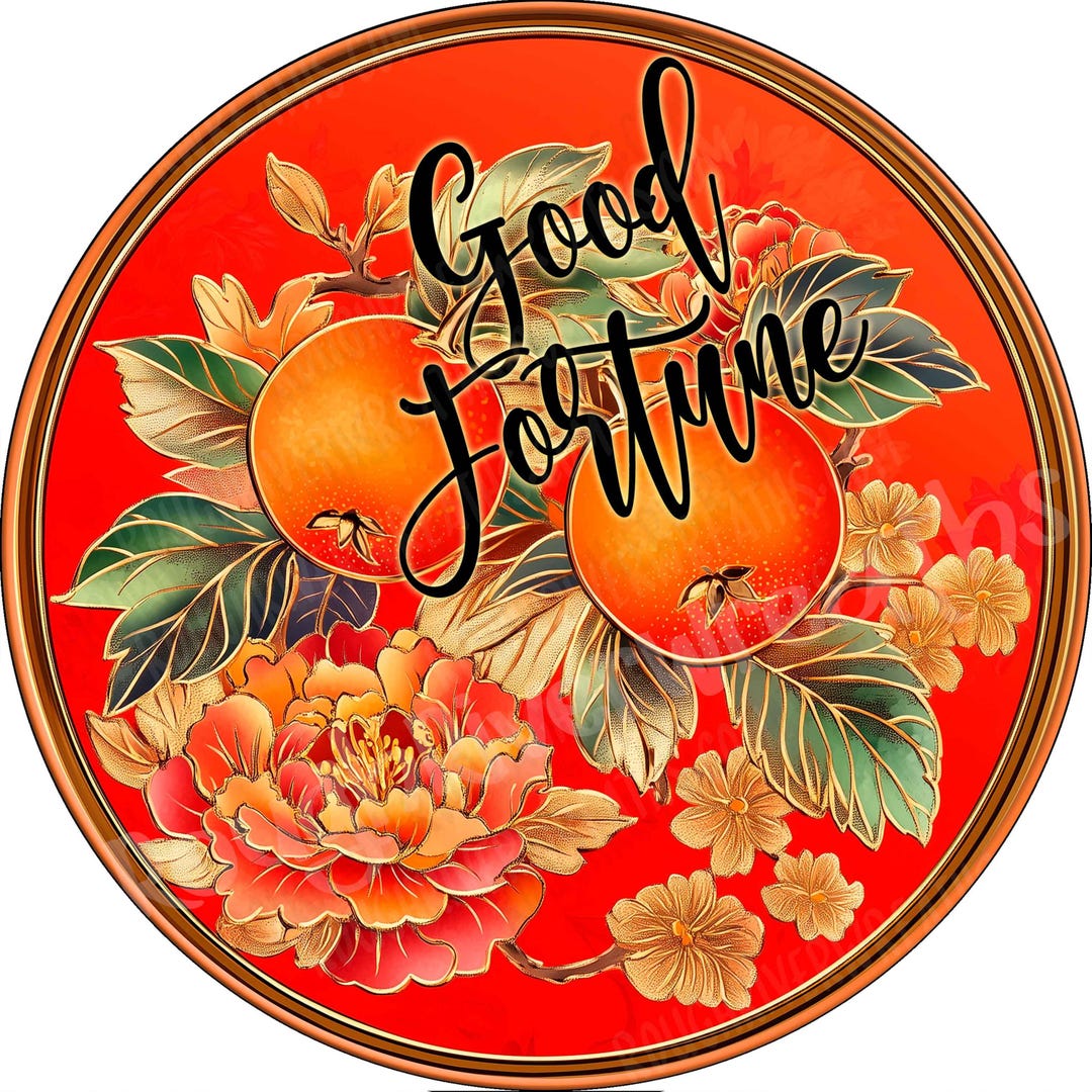 Persimmon Wreath Sign ,chinese Good Fortune Sign, Asian Good Luck Sign ...