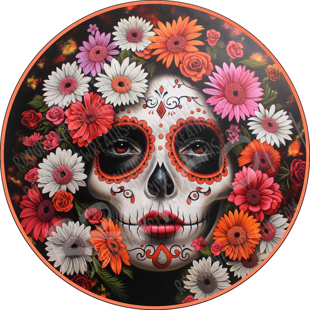 Calavera Wreath Sign, Sugar Skull Sign, Skeleton Wreath Sign, Halloween ...