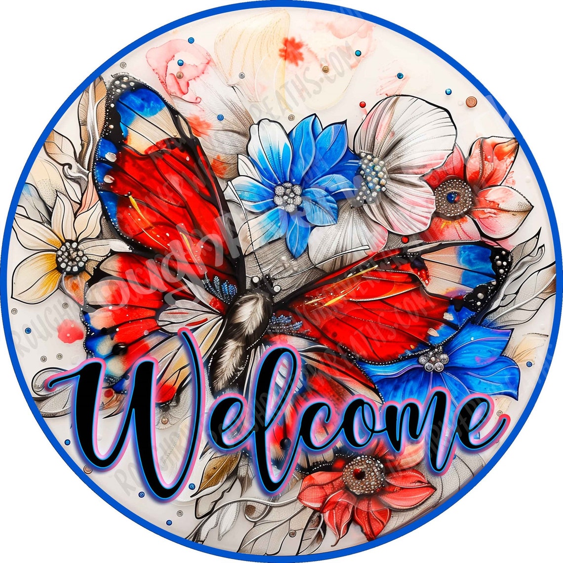 Patriotic Floral Butterfly Aluminum Wreath Sign: Colorful Metal Welcome ...